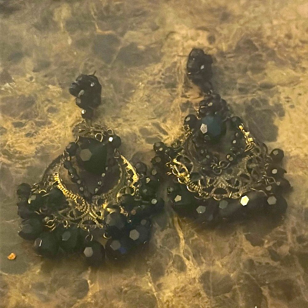 Very Elaborate Black Chandelier Pierced Earrings4” An… - Gem